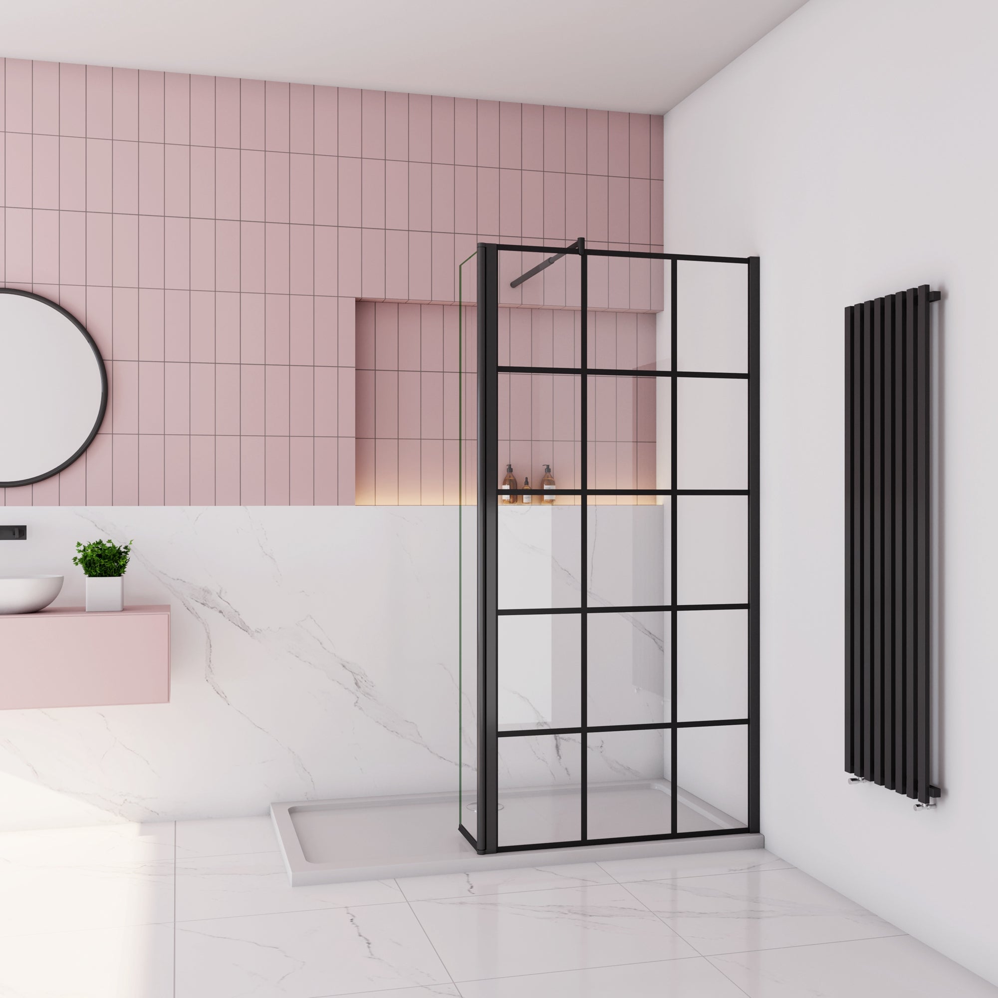 Inloopdouche 90x200cm met mat Zwart kader en raster,8mm NANO EasyClean ...
